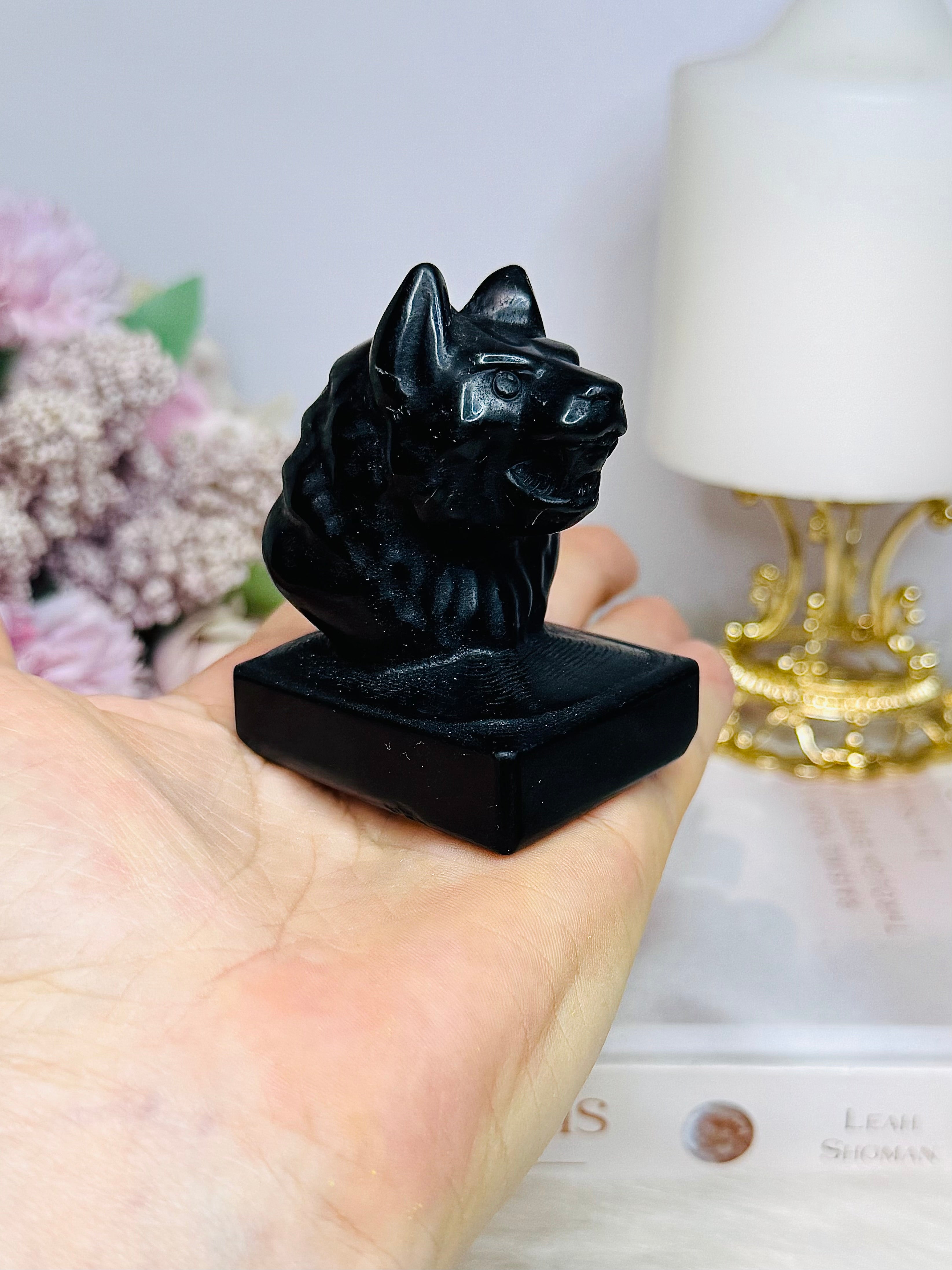 Obsidian Carved Wolf 6.5cm | Beachy Blues Crystals